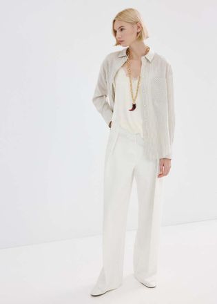 Mango Pantalon wide leg &agrave; pinces taille normale blanc - Femme - 34 - MANGO