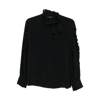 Seventy R&uuml;schenbluse mit hohem Kragen - - Blouses & Shirts - Damen - Schwarzk - S