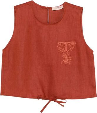 Twinset Femme, Tops, Brun, Taille: 42 FR Linen Crop Top