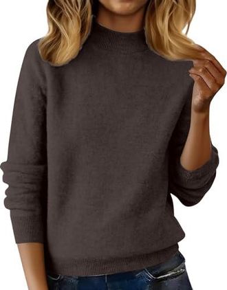 Generic Pull en cachemire pour femme - Pull semi-col roul&eacute; pour lautomne et lhiver - Pull ample chaud &agrave; manches longues - Pull de couleur unie avec une chemis