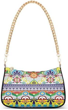 Mnsruu Sac &agrave; bandouli&egrave;re en cha&icirc;ne pour femme - Motif floral traditionnel mexicain - Petit sac &agrave; bandouli&egrave;re avec fermeture &eacute;clair, A615, 18 x 28 x 7 cm