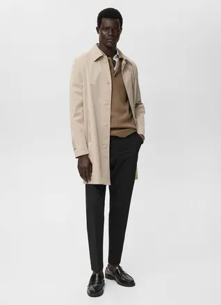 Mango Pull-over maille col polo marron moyen - Homme - S - MANGO MAN