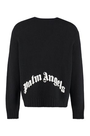 Palm Angels Mens Wool-Blend Ribbed Pullover Black Sweatshirts Sweater