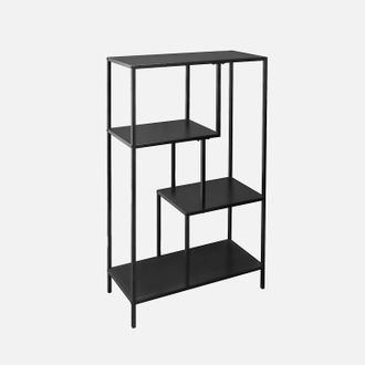 Sweeek B&uuml;cherregal aus schwarzem Metall asymmetrisch 4 Ebenen B 69 x T 33 x H 113,5cm - Industrielle