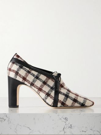 Manolo Blahnik Escarpins En Tweed À Carreaux Et À Finitions En Cuir Stagira 90 - Blanc