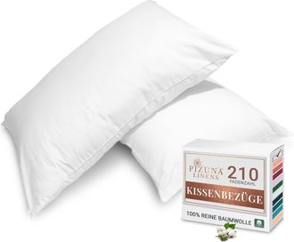 Pizuna Kissenbezug 40x80 cm 2er Set Baumwolle Wei&szlig;, Atmungsaktiv 100% langstaplige Baumwolle in Perkalbindung Nur Kissenbezug (Wei&szlig; Kissenbezug 2er Set)