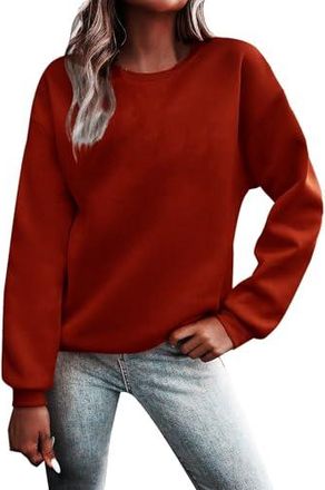 Generic Chandails en molleton pour femme - Couleur unie - Haut surdimensionn&eacute; - Col rond - Manches longues - Automne - Hiver - D&eacute;contract&eacute; - Confortable - Ten