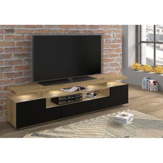 EVA Bim Furniture - Meuble tv avec led int&eacute;gr&eacute; eva 180 cm 180x42x51H Ch&ecirc;ne noir mat