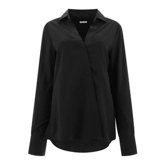 Saks Potts Femme, Blouses et Chemises, Noir, Taille: 40 FR Chemisier Irene Noir M&eacute;lange Soie-Tencel
