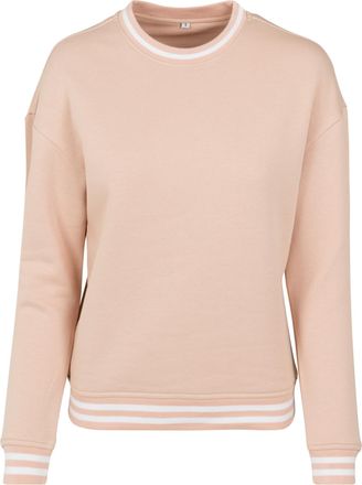 Build Your Brand Womens Ladies College Crew Pullover Sweater, lightrose/White, M, BY105