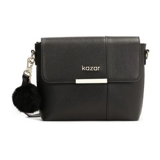 Kazar Schwarze Schultertasche mit abnehmbarem Pompon - - Bags - Damen - Schwarzk - ONE SIZE