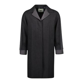 Fendi Langer Autocoat mit Kontrastdetails - - Coats - Damen - Grau - XS