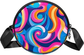 Generic Sac &agrave; bandouli&egrave;re circulaire pour femme, motif tourbillon bleu et rose, petit sac &agrave; bandouli&egrave;re avec fermeture &eacute;clair, bretelles r&eacute;glables, sac &agrave; main