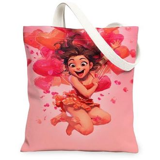 Generic Sacs fourre-tout en toile avec motif de ballon en forme de coeur, design ludique, l&eacute;ger, lavable et r&eacute;utilisable pour l&eacute;t&eacute;, lext&eacute;rieur, les voyages B,