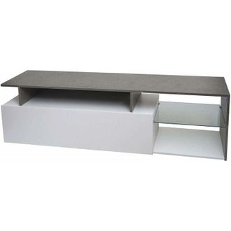 Hhg TV-Rack HHG 639, Lowboard Fernsehtisch Sideboard TV-Schrank Kommode, Holz 47x170x40cm Staufach, Beton-Optik wei&szlig;