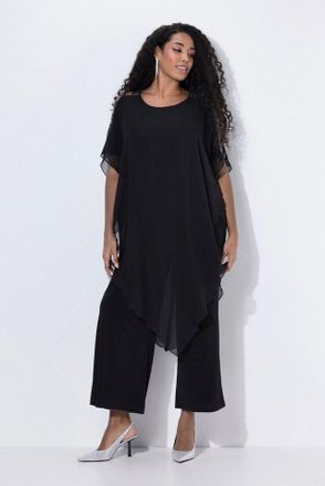Ulla Popken Schlupfhose Jumpsuit Einteiler Jersey Chiffon-Überwurf