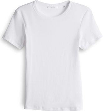 OPUS Damen Kurzarmshirt | Feines Rippshirt SAMUNA Slim aus BCI Cotton Mix White, 44