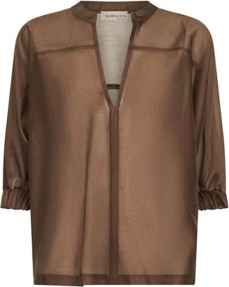 Blanca Vita Femme, Blouses et Chemises, Brun, Taille: 38 FR Blouse Kimono &agrave; Col en V