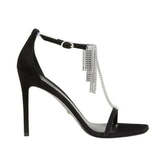 Stuart Weitzman Opulente Kristall-Fransen-T-Riemen-Sandale - - Shoes - Damen - Schwarzk - 38 1/2 EU
