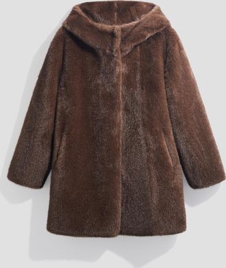 Gerard Darel Manteau mi-long en fausse fourrure &agrave; capuche - AMY - Cigare