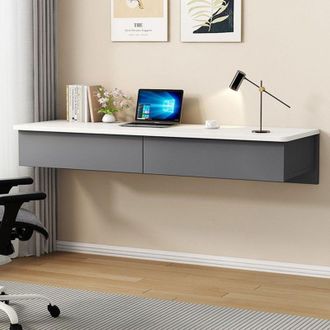 Generic Platzsparender Computertisch Wandtisch Schreibtisch Kleiner B&uuml;rotisch mit Schubladen,Arbeitsplatz for B&uuml;ro Wohnzimmer Schlafzimmer(White+Gray,100x40cm