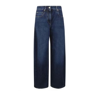 Brunello Cucinelli Femme, Jeans, Bleu, Taille: 38 FR Pantalon Large en Denim Authentique avec Monili