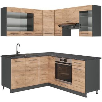 Vicco Eckk&uuml;che Fame-Line, Goldkraft Eiche/Anthrazit, 160 x 60 cm ohne Arbeitsplatte
