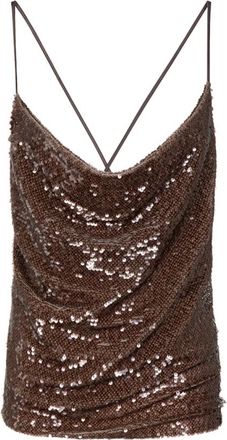 Ga&euml;lle Paris Femme, Tops, Brun, Taille: 42 FR Sequined Fabric Cowl Neck Strap Top