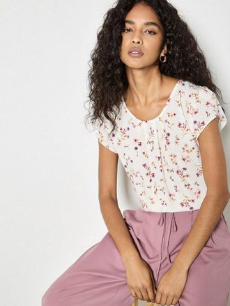 Apricot T-Shirt Leichtes Oberteil mit kleinem Blumenmuster