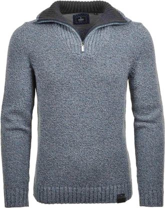 Ragman Herren Strickpullover mit Troyer-Kragen Hellblau mouliniert-173, XL