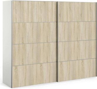 Dmora Kleiderschrank 2 Türen Avelengo, Schlafzimmermöbel, Schrank, Garderobe, 243x64 h202 cm, Eiche und Weiß - Dmora
