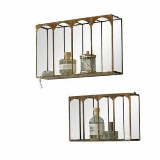 Loberon Wandregal 2er Set Jaelani - Zwei Gr&ouml;&szlig;en - mit Antik-Finish - Moderne Rundb&ouml;gen - Glaseins&auml;tze und -ablagen - Aufbewahrung - Eisen - Glas, transparent