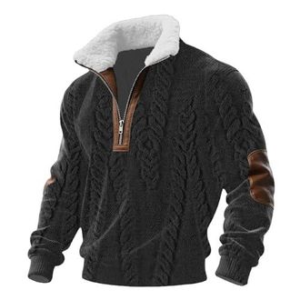 Generic Pull &agrave; fermeture &eacute;clair 1/4 pour homme - Sweat en polaire &agrave; col montant - Pull dhiver d&eacute;contract&eacute; et chaud - Coupe droite - Manches longues - Avec cou