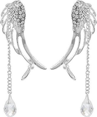 Generic Femmes Argent Couleur Angel Wings Strass Cha&icirc;ne Tassel Oreille Clip Charm Boucles doreilles 4cm 1 Paire Robuste Et &Eacute;conomiqueOp&eacute;ration Facile