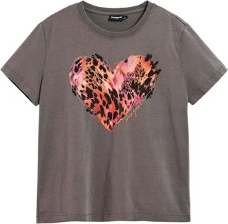 Desigual Femme, Tops, Noir, Taille: 42 FR Tiger Heart T-Shirt