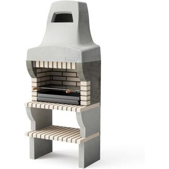 Movelar Movelar - Barbecue pr&eacute;fabriqu&eacute; &agrave; bois et charbon de bois en b&eacute;ton r&eacute;fractaire mod&egrave;le Bailen Plus (Gris Beige - 86,5 x 58 x 220 cm) ref: 8888