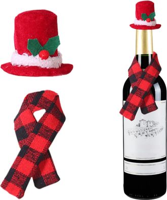 Generico Weinflaschendekoration mit Schal und Hut - Schutzhalter f&uuml;r &Auml;rmel mit Schal, Weihnachtsflaschenh&uuml;llen | f&uuml;r Zuhause, Esstisch, Abendessen, Bankett, Re