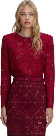 Self Portrait Femme, Blouses et Chemises, Rouge, Taille: 38 FR Haut en dentelle et cristaux