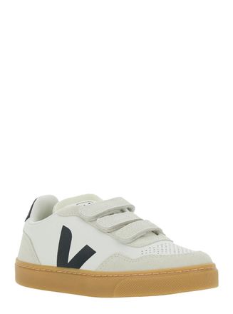 Veja Boys Low Top Sneakers V-90 White Leather Organic Traced Trainers