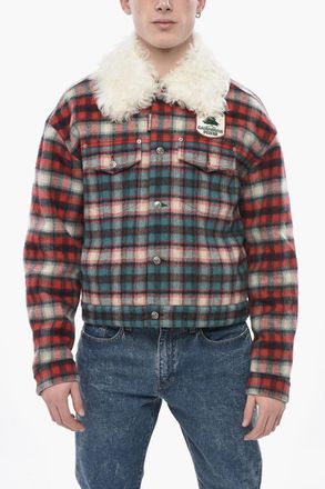 Dsquared2 Checked Wool-Blend Jacket CANADIAN JEAN with Fur Collar Dsquared2