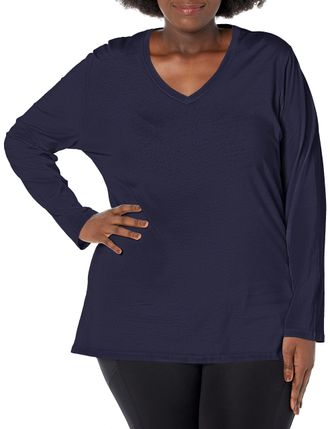 Just My Size Damen-T-Shirt mit V-Ausschnitt und Langen Ärmeln., Hanes Navy, 4X