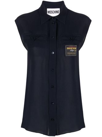 Moschino chemise en soie &agrave; design sans manches - Bleu