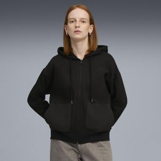 Puma Hoodie d&eacute;contract&eacute; &agrave; zip HER Femme, V&ecirc;tements, Noir, XXS