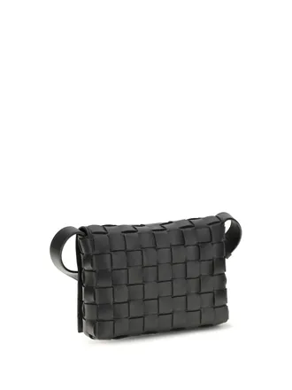 Bottega Veneta Mens Messenger Crossbody Bag Orto Black-Silver Black-Silver-Black Calf Leather Shoulder Black/silver/black