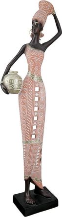 Gilde Dekofigur XXL Afrika - afrikanische Deko Figur aus Kunstharz - Farbe: Braun, Rosa - Höhe 48 cm
