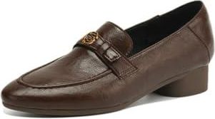 Generic Mocassins Femme Bout Pointu Cuir Artificiel Accent Métallique Talons Bas Épais Slip on Bureau Travail Chaussures Casual Robe,Marron,38.5 EU