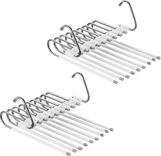 Relaxdays Mehrfach Hosenb&uuml;gel, 2er Set, Hosenhalter 9-Fach, rutschfest, platzsparende Multib&uuml;gel, Metall, Silber/wei&szlig;