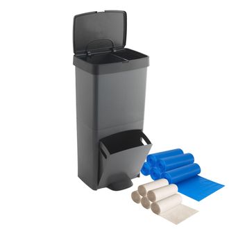 SP Berner Recycling-Mülleimer, 70 l, vertikal, 2 Fächer, Abfallbehälter, 76 cm, einfache Handhabung, inklusive anpassbaren Müllbeuteln, 30 + 10 l