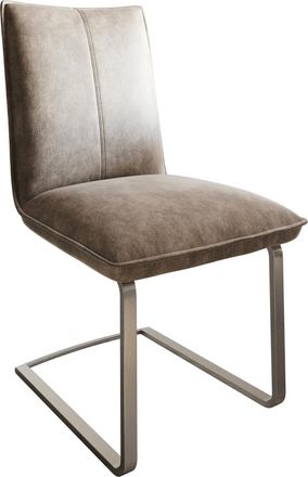 DELIFE Schwingstuhl Lelio-Flex Freischwinger flach Edelstahl Mikrofaser Taupe Vintage Taschenfederkern