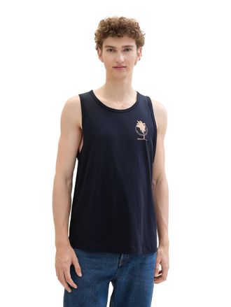 Tom Tailor Herren Sommer Tanktop mit Palmen-Motiv, 10668 - Sky Captain Blue, M